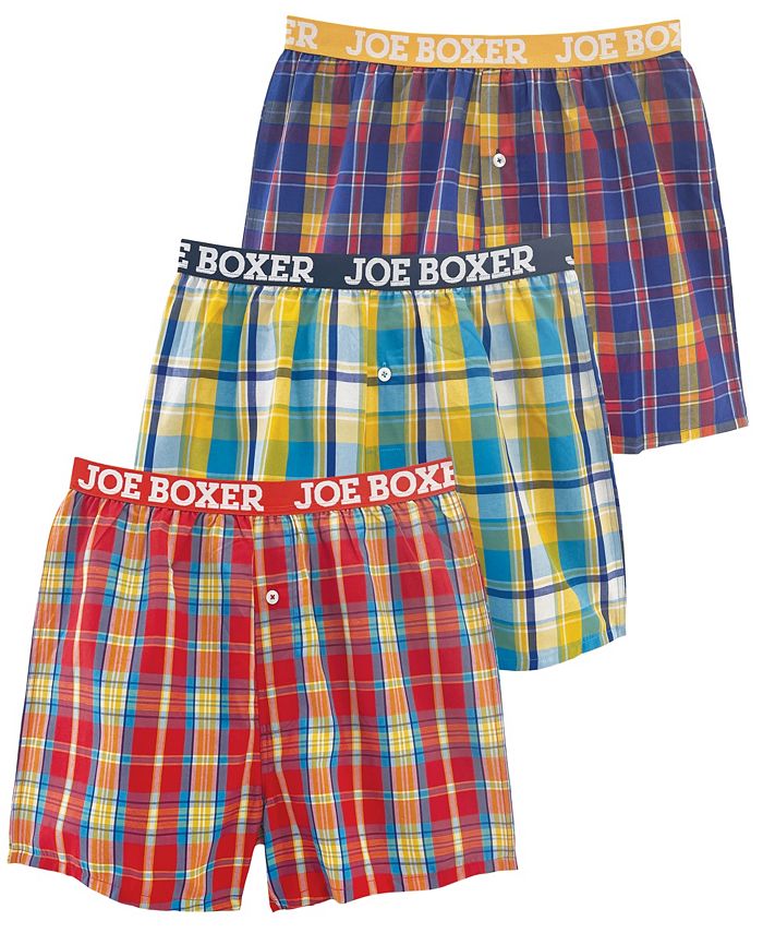 Joe Boxer Men's Bright Plaid Woven Boxers, Pack of 3 - Macy's