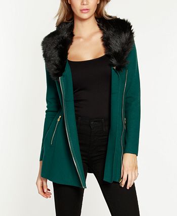 Belldini Black Label Faux Fur Collar Zip Up Cardigan & Reviews ...