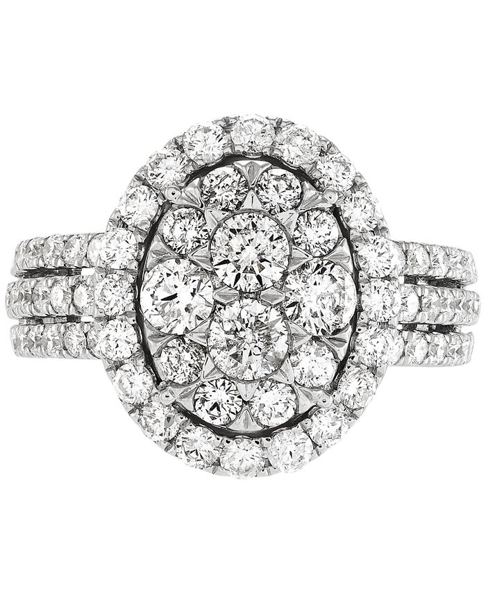 Macy's Diamond Oval Cluster Engagement Ring (2 ct. t.w.) in 10k White ...