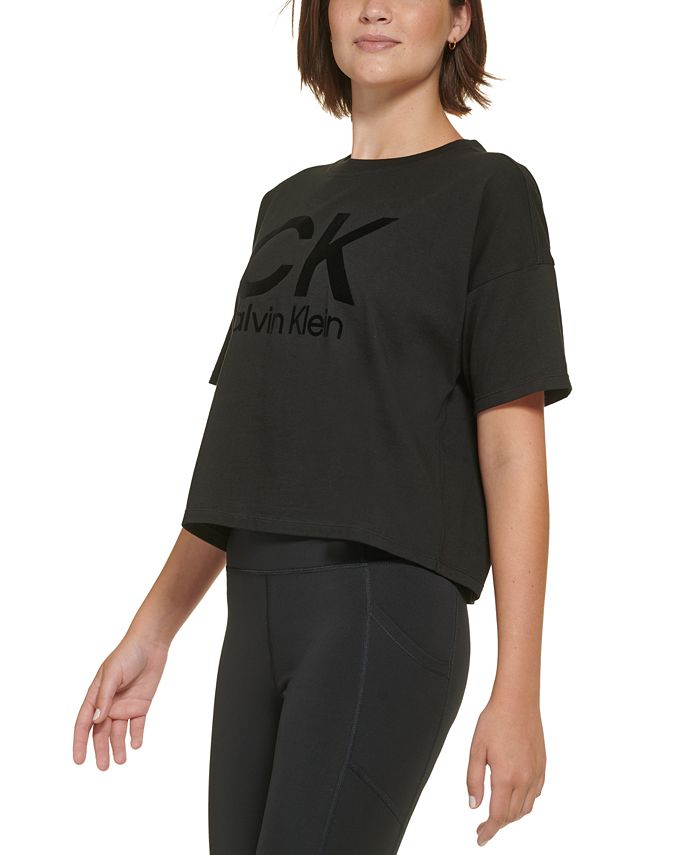 Calvin Klein Women's Stacked Flocking Logo-Print Cotton T-Shirt ...