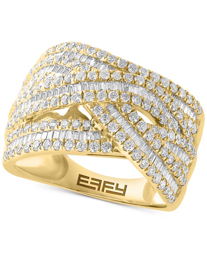 EFFY Collection EFFY® Diamond Baguette & Round Multirow Crossover Ring ...