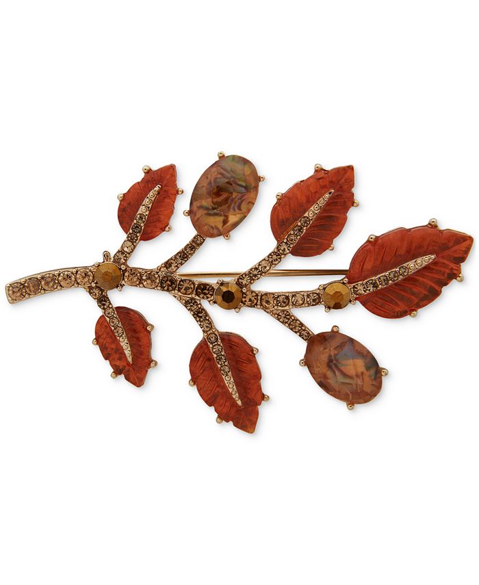 Anne Klein Gold-Tone Brown Leaf Pin - Macy's