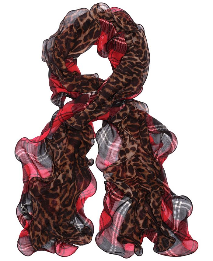 Lauren Ralph Lauren Betsy Plaid Animal Double Ruffle Scarf - Macy's