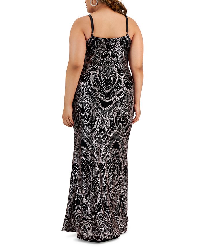 Jump Trendy Plus Size Glitter-Knit Gown - Macy's