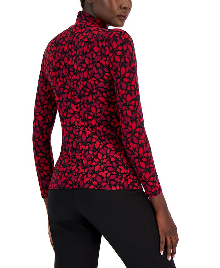 Anne Klein Women's Printed Zip-Back Mock-Neck Top - Macy's