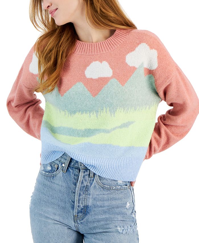 Sugar Moon Juniors' Landscape Crewneck Long-Sleeve Sweater & Reviews ...