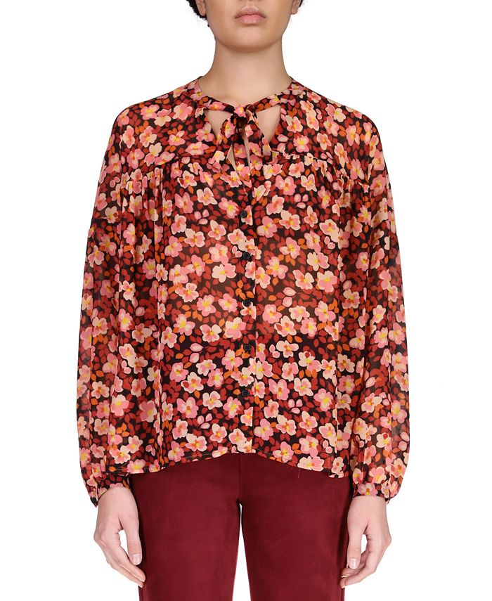 Sanctuary Floral Button Front Yoke Tie Blouse - Macy's