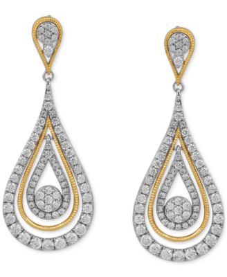 Diamond Teardrop Orbital Drop Earrings 2 ct. t.w. in 10k Two Tone Gold