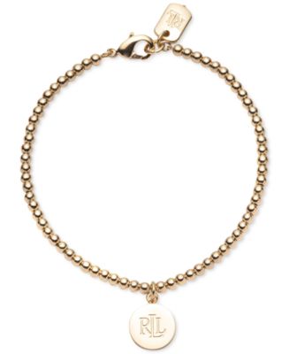 Lauren Ralph Lauren Gold-Tone Logo Charm Beaded Flex Bracelet - Macy's