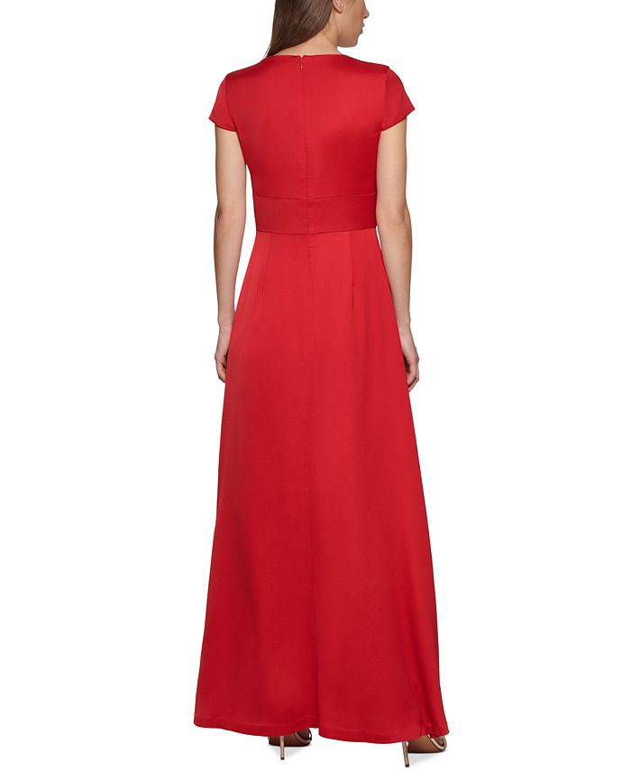 Dkny Womens Cap Sleeve Scoop Neck Satin Back Crepe Gown Macys
