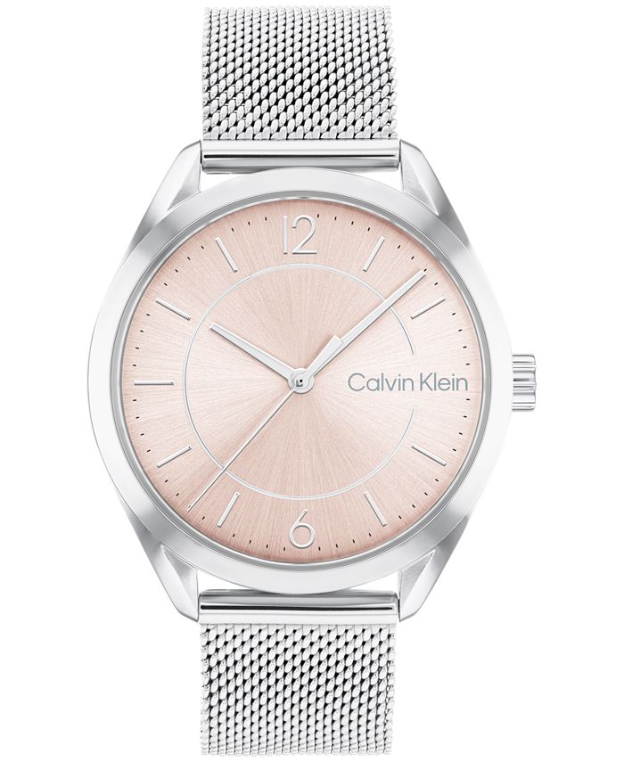 Calvin Klein Women's Silver-Tone Stainless Steel Mesh Bracelet Watch ...