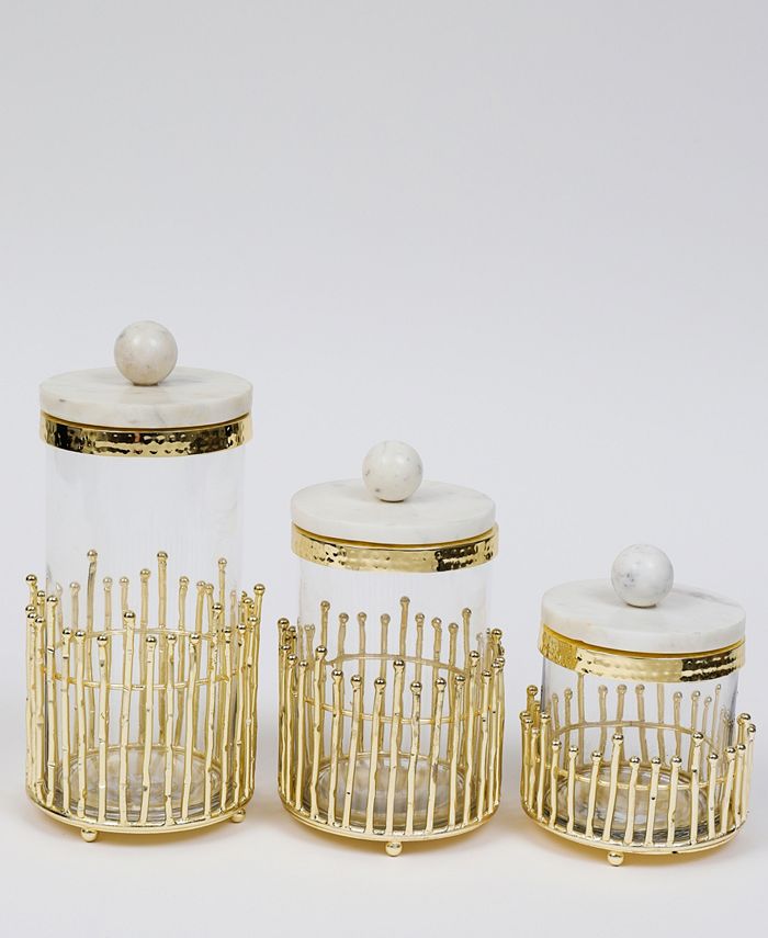 Classic Touch Medium Canister with Straight Cut Design and Marble Lid ...