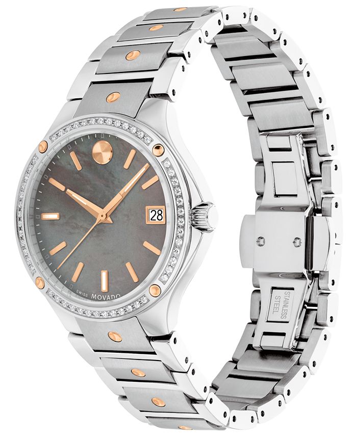 Movado Women's Se Swiss Quartz Silver-Tone Stainless Steel Red PVD ...