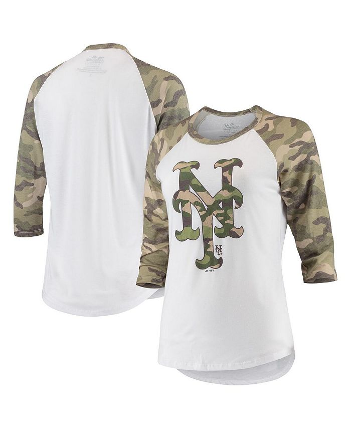 Majestic Women's Threads White, Camo New York Mets Raglan 3/4-Sleeve T ...
