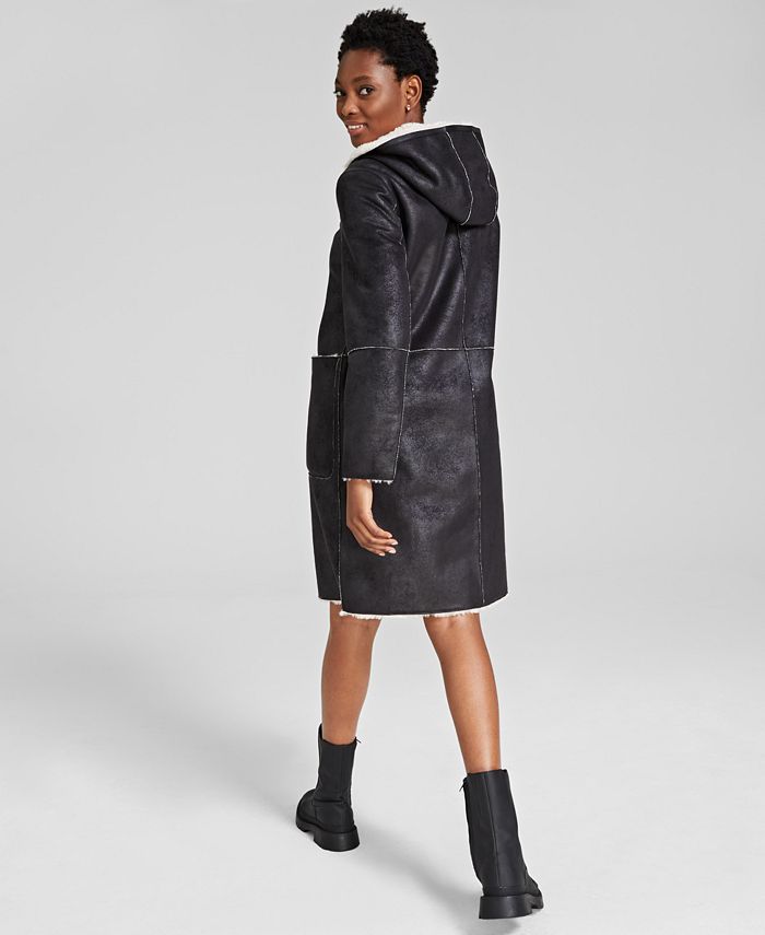 DKNY Women's Hooded Faux-Shearling Coat & Reviews - Coats & Jackets - Women - Macy's