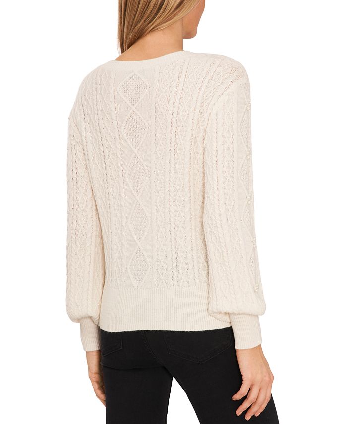 CeCe Women's Embellished Cable-Knit Crewneck Sweater - Macy's