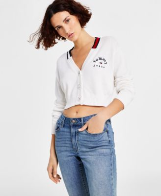 Tommy Jeans Women's V-Neck Cropped Cardigan Sweater & Reviews ...