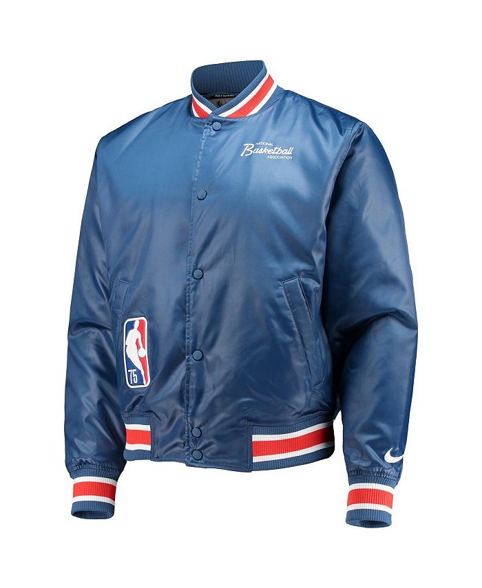 Nike Men's Blue NBA 75th Anniversary Courtside Satin Full-Snap Jacket ...