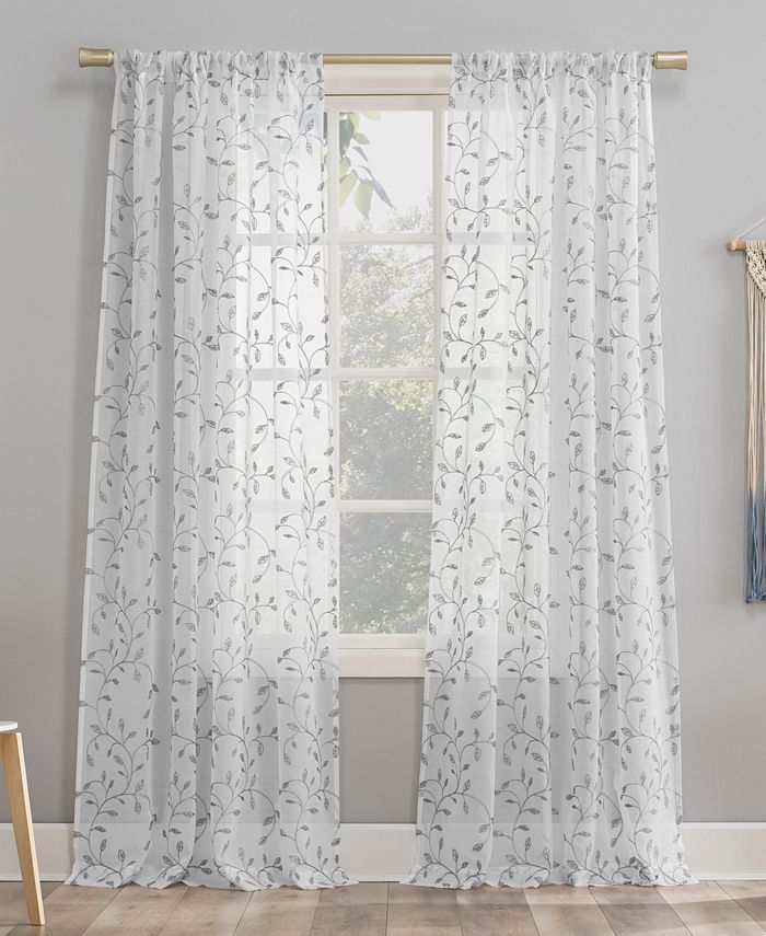 Sun Zero Fayre Embroidered Sheer Rod Pocket Curtain Panel, 50" x 84 ...