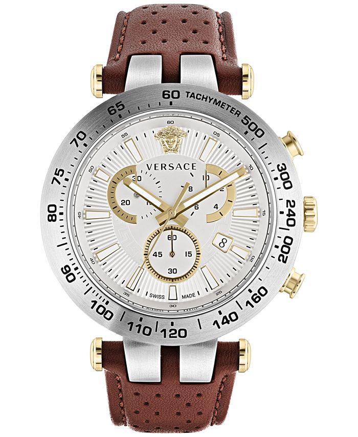 Versace Men's Swiss Chronograph Bold Brown Perforated Leather Strap ...