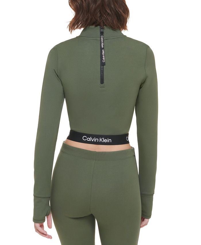 Calvin Klein Women's Logo Elastic Mock Neck Top - Macy's