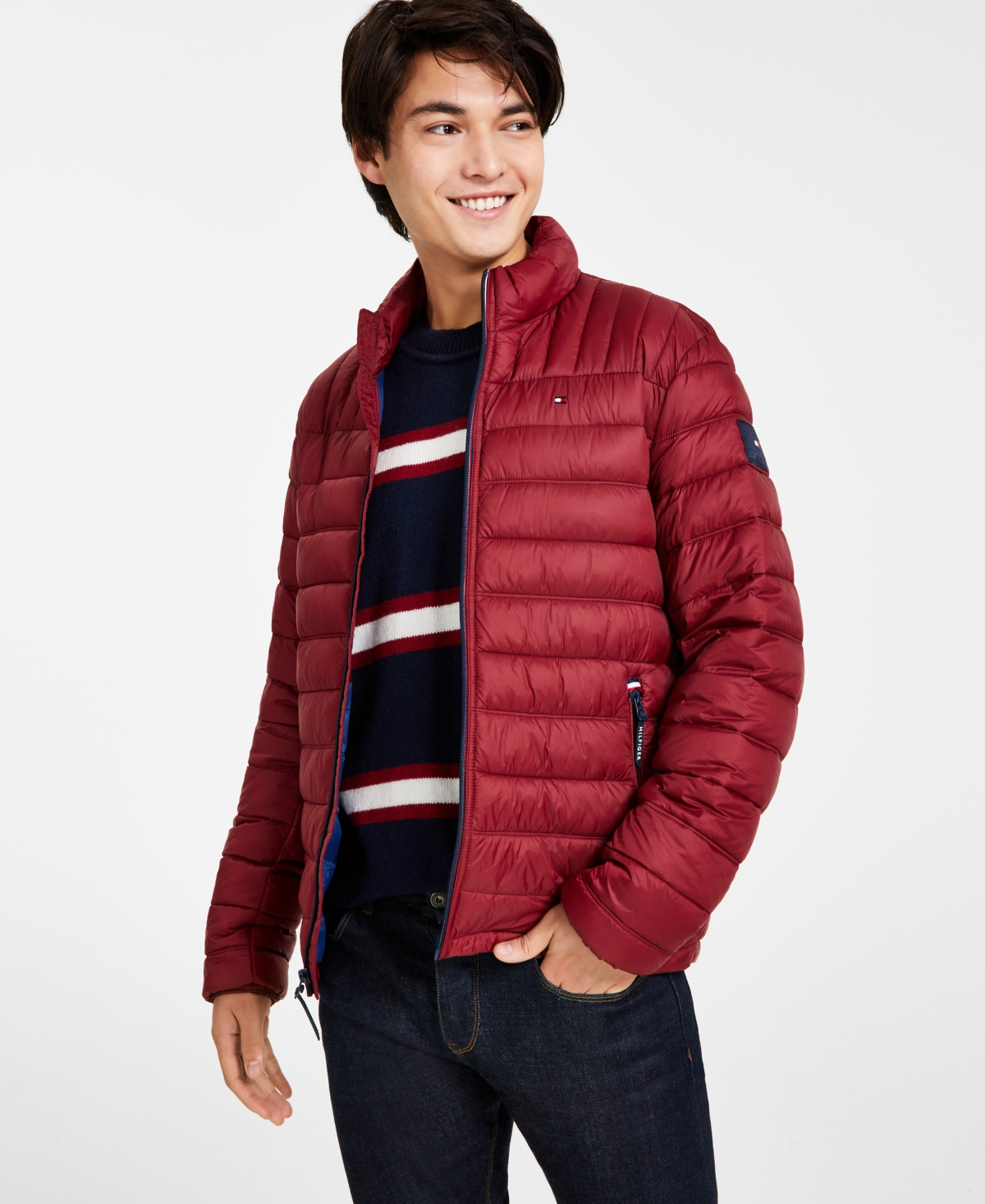 Tommy Hilfiger Mens Packable Quilted Puffer Jacket - Red