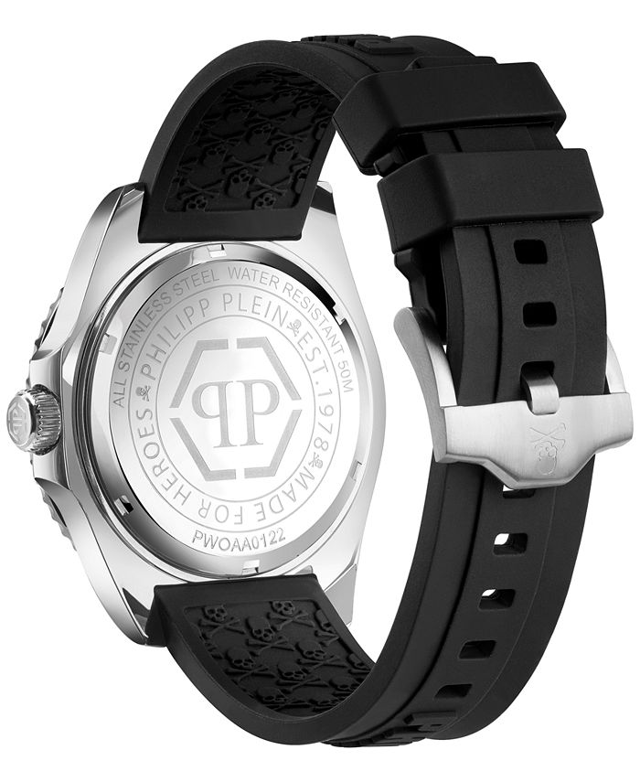 Philipp Plein Men's The $kull Diver Black Silicone Strap Watch 44mm ...