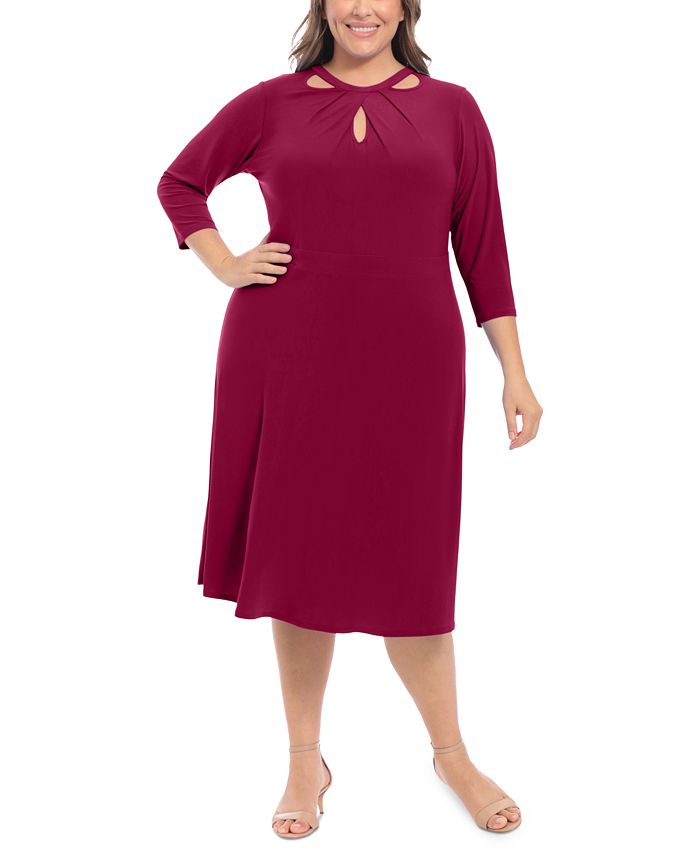 London Times Plus Size Fit & Flare 3/4-Sleeve Midi Dress - Macy's