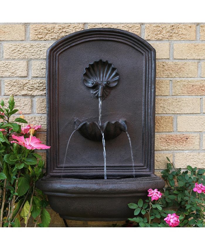 Sunnydaze Decor Seaside Polystone Outdoor Solar Wall Fountain - Iron ...