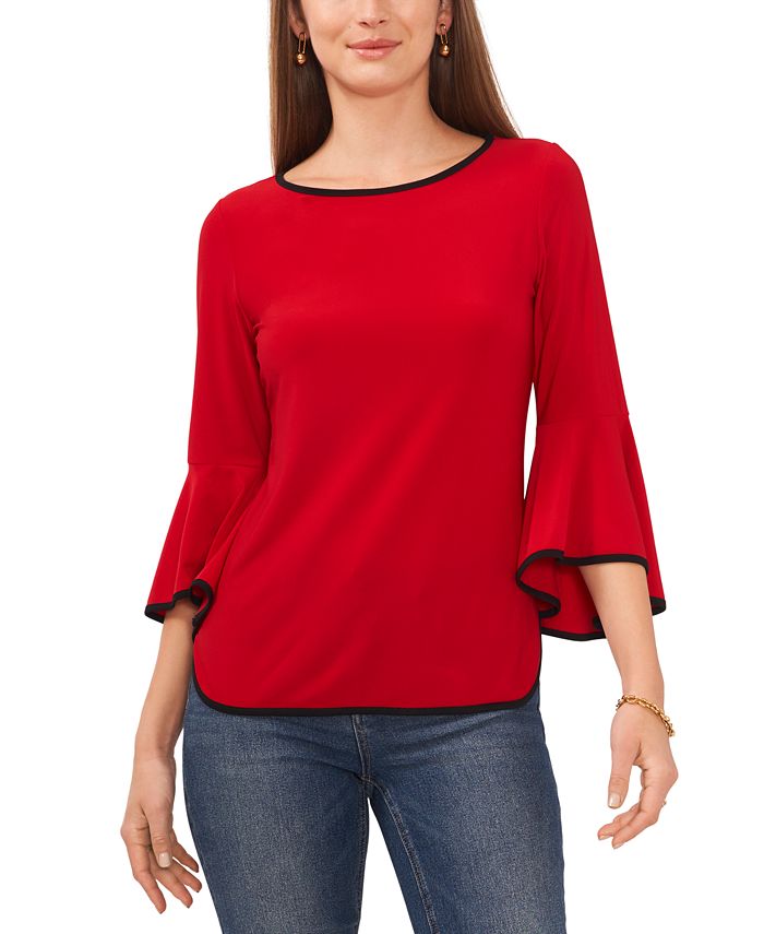 Sam & Jess Petite Contrast-Trim Bell-Sleeve Top - Macy's