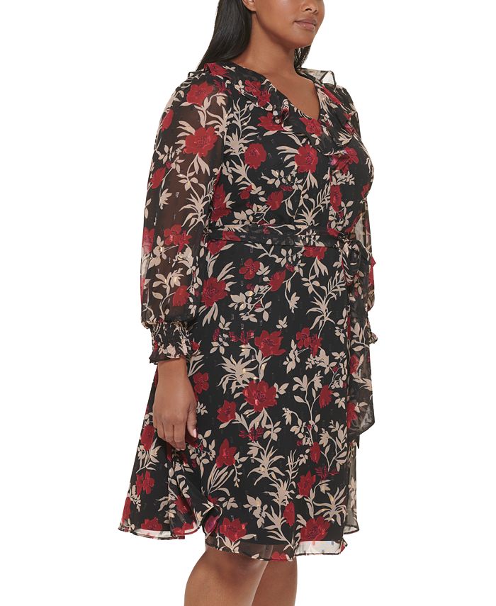 Jessica Howard Plus Size Floral-Print Ruffled Midi Dress - Macy's