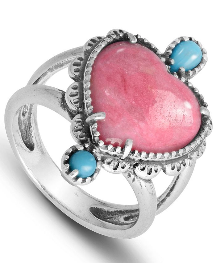 American West Sterling Silver Pink Rhodonite Blue Turquoise Gemstone ...