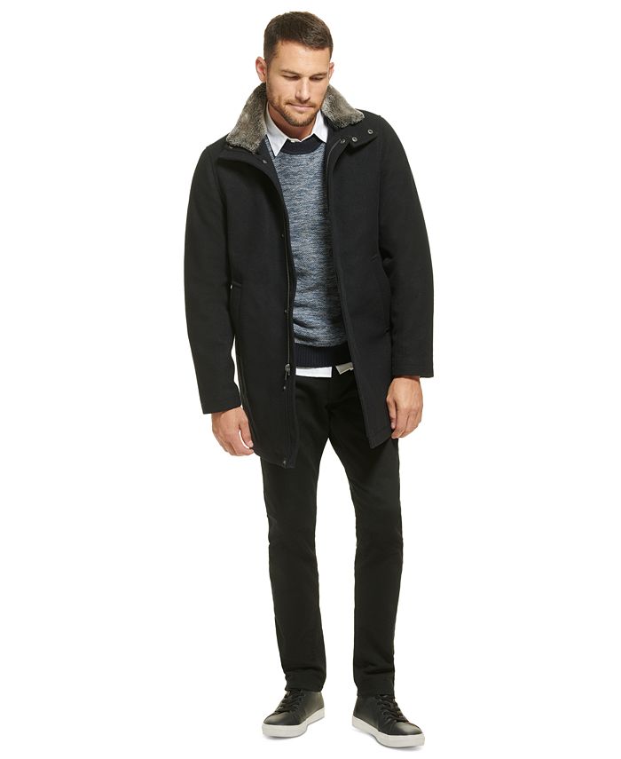 Calvin Klein Men's Urban Walker Coat with Detachable Faux Rabbit Fur at ...