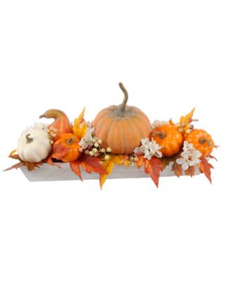 Flora Bunda Ledge Pumpkin Arrangement with Candle Holder, 23" - Macy's