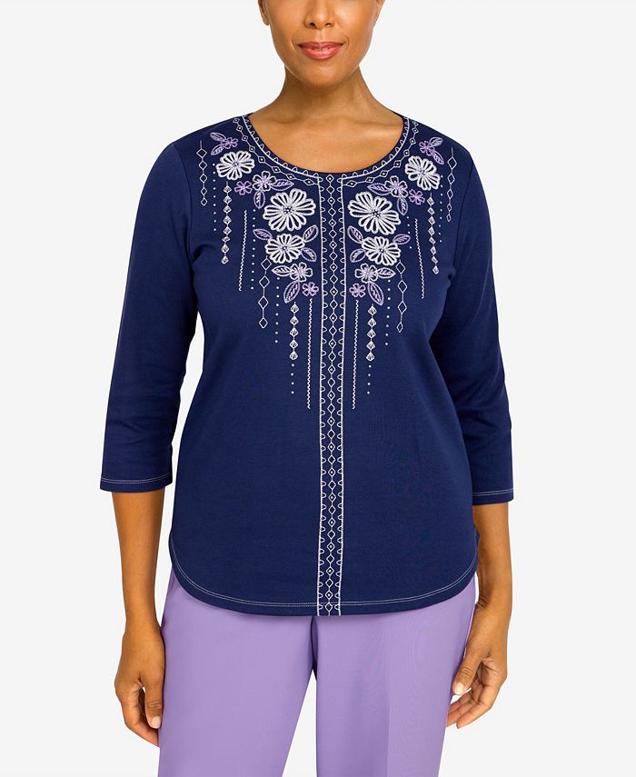 Alfred Dunner Women's Beaded 3/4 Sleeve Top - Macy's
