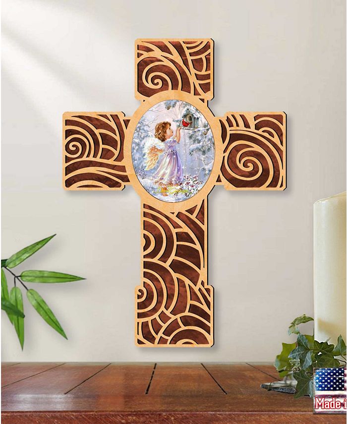 Designocracy Red Robin Girl Angel Inspirational Wooden Modern Cross ...