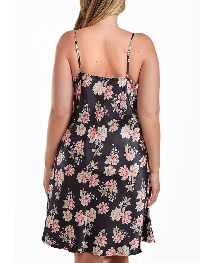 iCollection Cyrus Plus Size Ultra Soft Floral Satin Chemise in Bias Cut ...