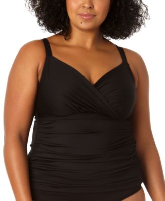 Anne Cole Plus Size Surplice Shirred Tankini Top - Macy's