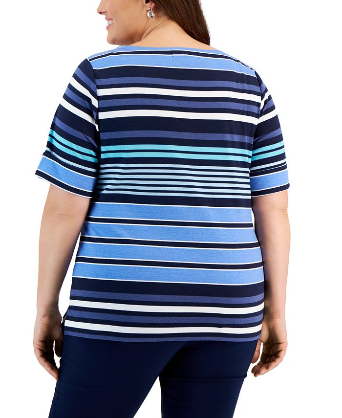 Karen Scott Plus Size Erica Striped Boat-Neck Top, Created for Macy's ...
