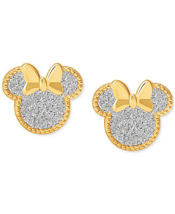 Disney Minnie Mouse Glitter Stud Earrings in 18k Gold-Plated Sterling ...