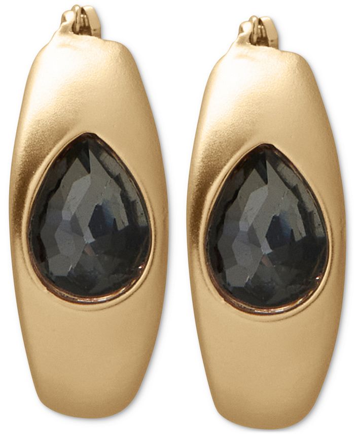 Lucky Brand Gold-Tone Color Pear-Shape Crystal Hoop Earrings - Macy's