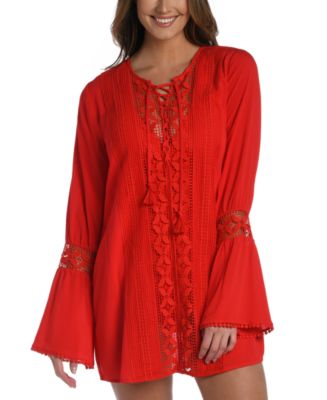 La Blanca Women's Coastal Lace-Up Tunic Cover-Up - Macy's