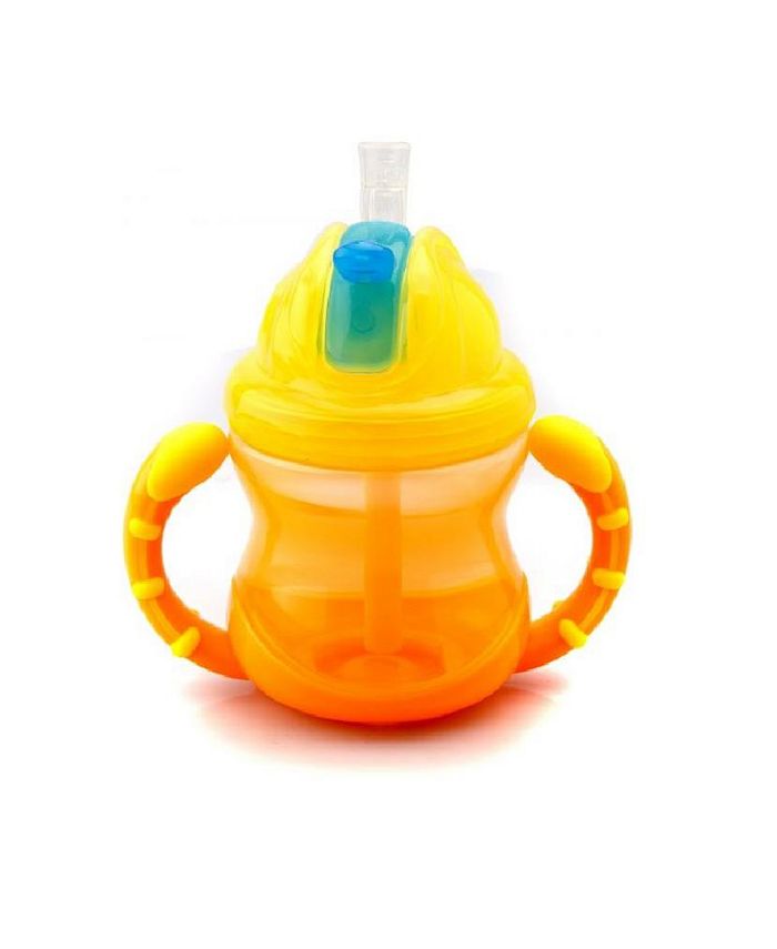 Nuby Two-Handle Flip N' Sip Straw Cup, 8 Ounce, Orange with Yellow - Macy's