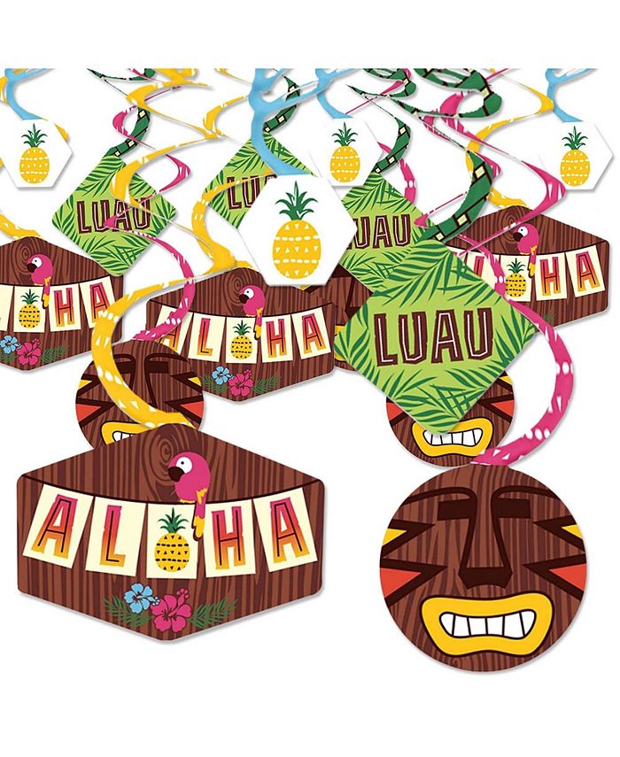 Big Dot of Happiness Tiki Luau - Tropical Hawaiian Summer Hanging Party Decoration Swirls - Set ...