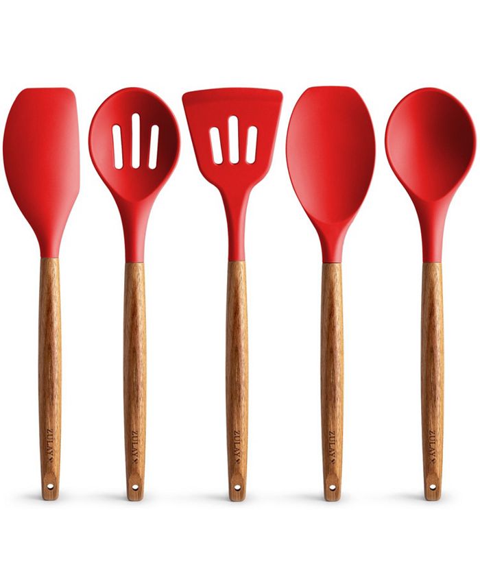 Zulay Kitchen 5 Piece Silicone Utensils Set with Authentic Acacia Wood ...