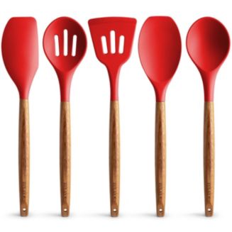 Zulay Kitchen 5 Piece Silicone Utensils Set with Authentic Acacia Wood ...