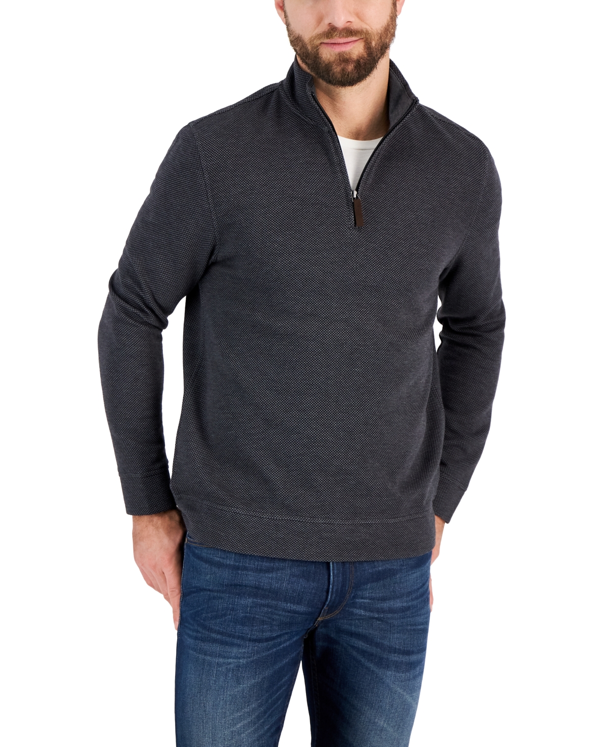 Click here for Club Room Mens Birdseye Quarter-Zip Pullover  Crea... prices