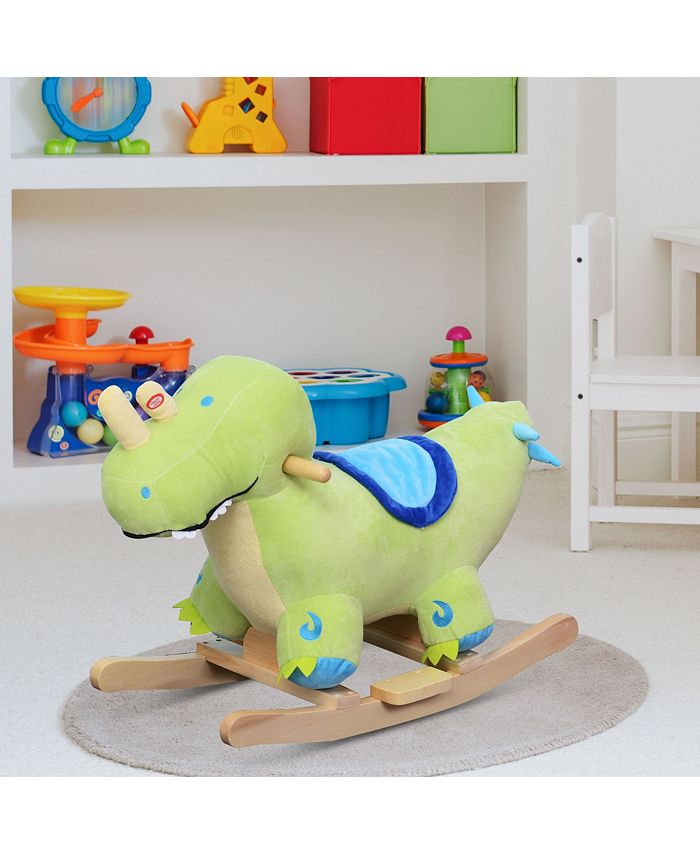 Qaba Kids Plush Ride-On Toy Rocking Horse Dinosaur Baby Animal Rocker ...