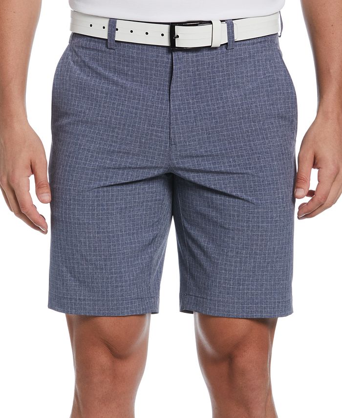 PGA TOUR Men's Flat Front Heathered Grid Pattern 9" Golf Shorts - Macy's