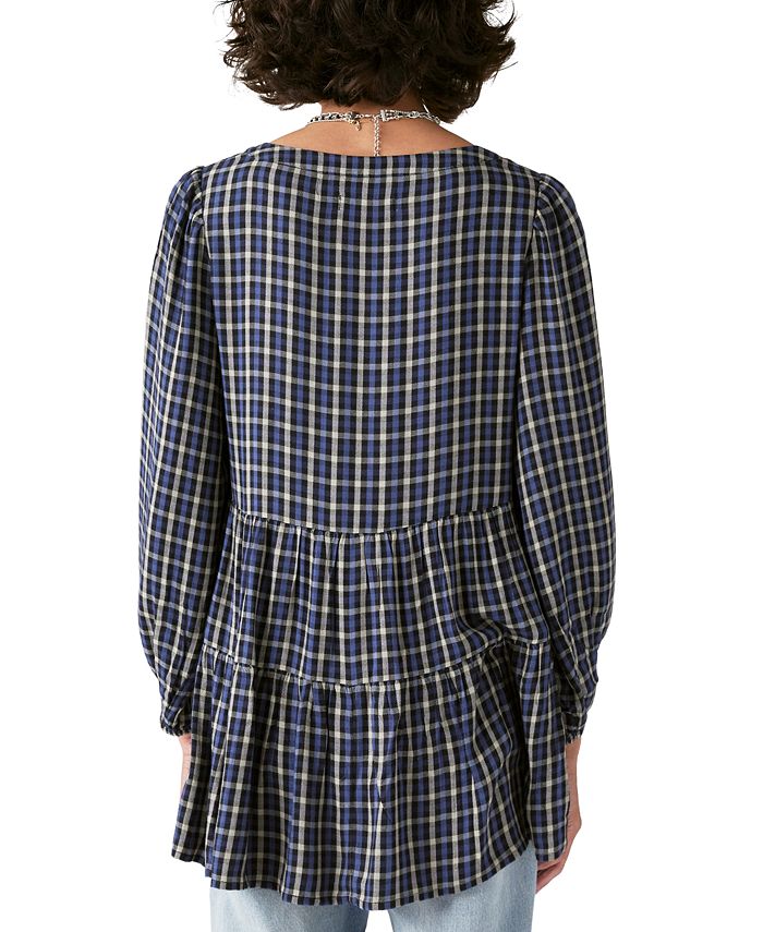 Lucky Brand Women's Plaid-Print Tiered Tunic Top - Macy's